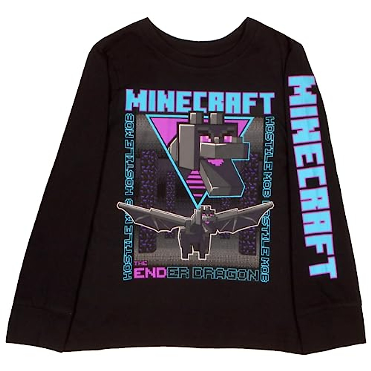 Minecraft Characters Boys Long Sleeve T-Shirt, 3-Pack Bundle Set for Kids and Toddlers (Size 7, Black/White/Royal)