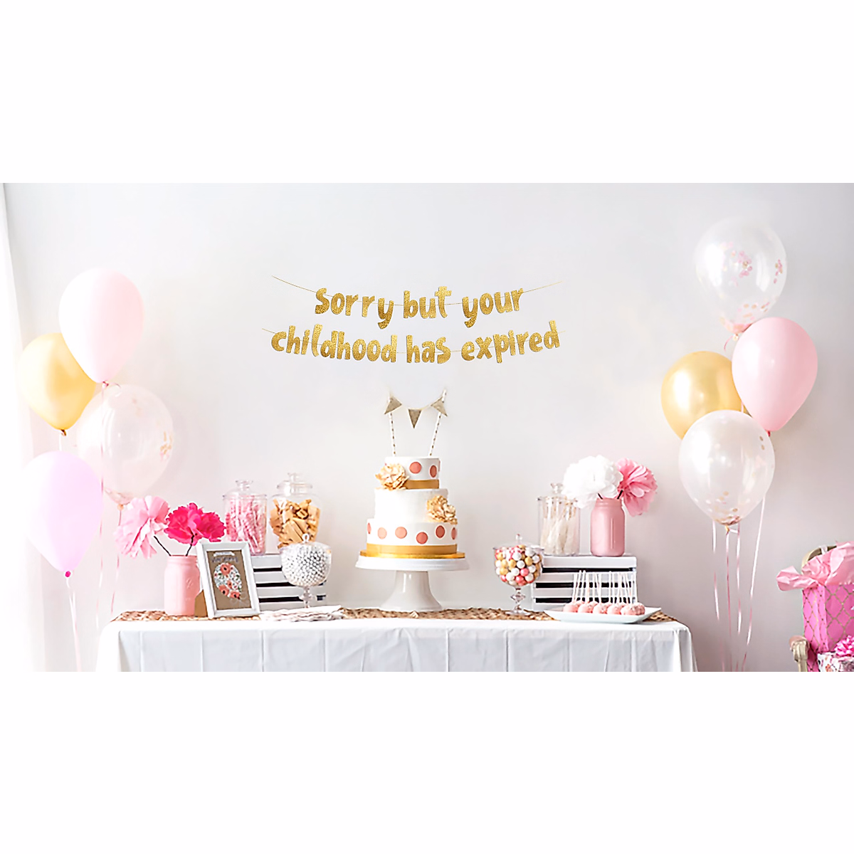 Sorry But Your Childhood Has Expired Gold Glitter Banner – 18th and 21st Birthday Banner - Graduation Party Decorations Favors and Supplies