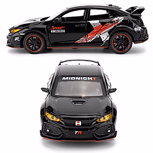 WAKAKAC 1/32 Toy Car for Honda Civic Type-R Diecast Toy Vehicle Metal Pull Back Model Car with Light and Sound for Kids Adults Gift(Black)