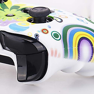 YoRHa Printing Rubber Silicone Cover Skin Case for Xbox One S/X Controller x 1(Circle) with PRO Thumb Grips x 8