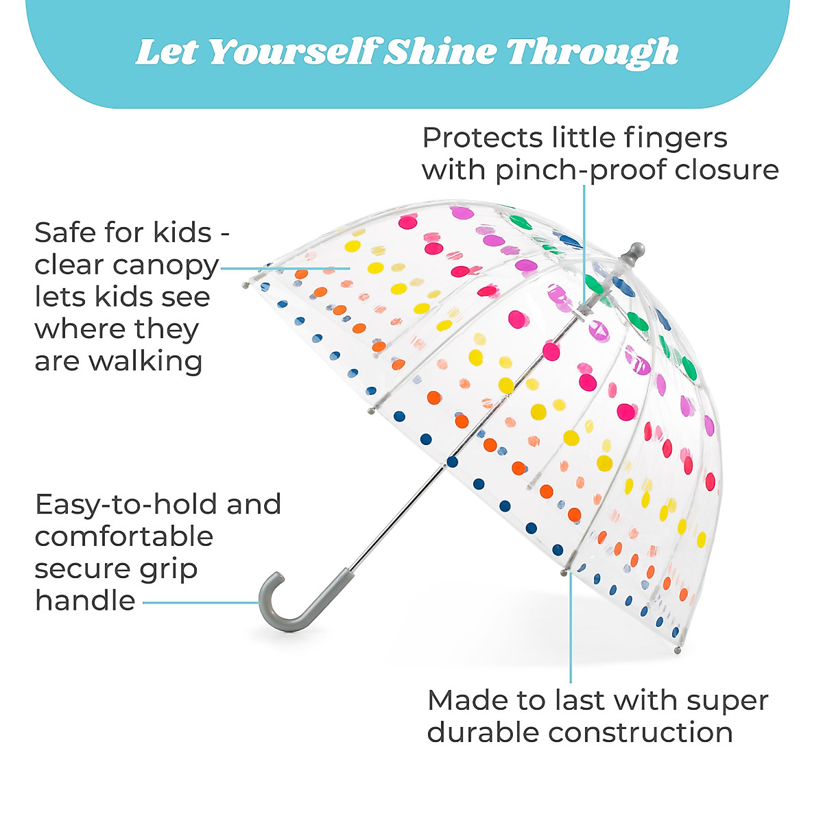 totes Kids Clear Bubble Umbrella with Dome Canopy, Lightweight Design, Wind and Rain Protection, Blue, Kids - 38" Canopy