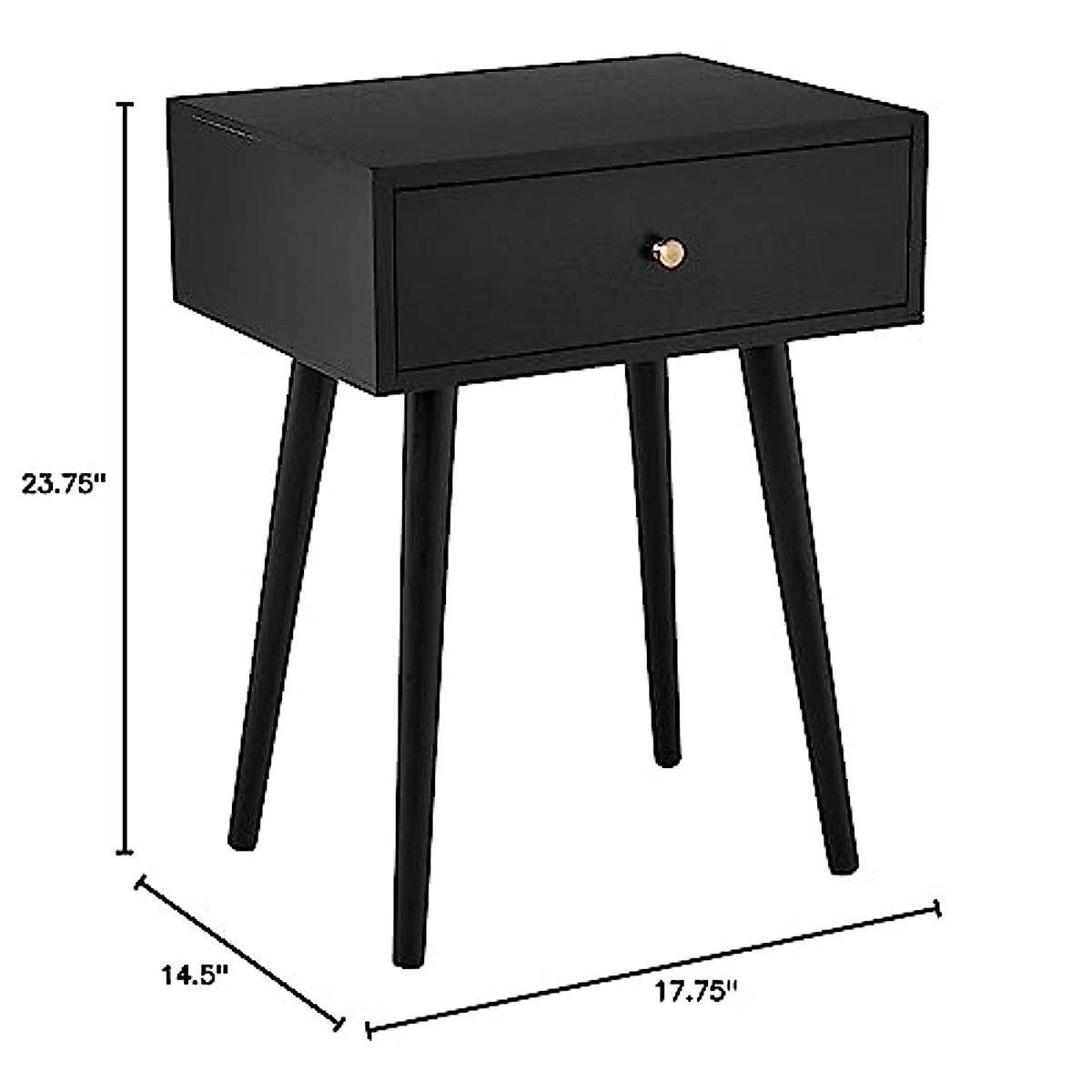 Decor Therapy Mid Century 1-Drawer Wood Side Table, 23.5" x 18" x 14", Black