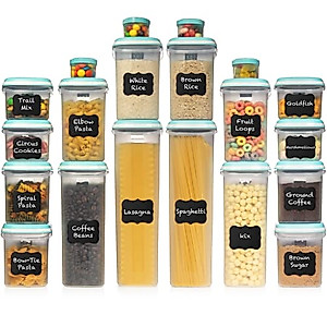 Shazo LARGEST Set of 40 Pc Food Storage Containers (20 Container Set) Airtight Dry Food Space Saver w Interchangeable Lid, Labels + Marker - One Lid Fits All - Reusable