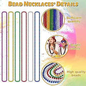 EOBOH Mardi Gras Beads, 12PCS Bead Necklace Party Favors, Metallic 6 Kinds of 33" Beaded Necklaces Costumes Stuff, Festival Parade Throw Accessory Sets for Mardi Gras Celebrations Decorations