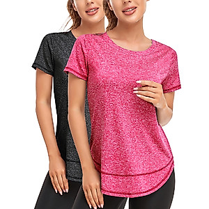Abrooical Pack of 2 Women Shirts Plus Size Workout Tops for Women Yoga Running Athletic Short Sleeve Tee Black/Red X-Large