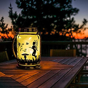 ANGMLN Solar Fairy Lantern Decorations Outdoor- 2 Pack Patio Table Decor Fairies Gifts Night Light Hanging Lamp Frosted Glass Jar with Stake for Outside Yard Lawn Trees Christmas (Warm White)