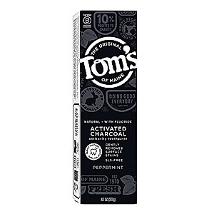Activated Charcoal Toothpaste- Peppermint Fluoride Free Tom's Of Maine 4.7 oz Pa