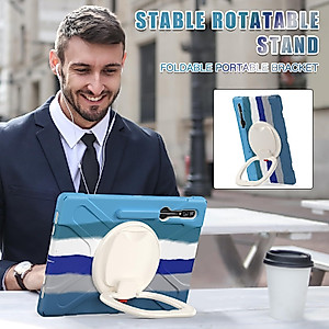 360 Rotation Case for Samsung Galaxy Tab S9 Ultra 14.6" Sturdy Cover Rotate Ring Stand Shoulder Carrying Strap Hand Strap Rugged Children Adults Outdoor Case (Colourful Blue)