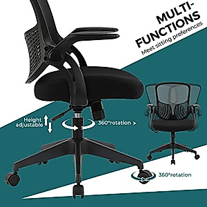Ergonomic Desk Chair Mesh Home Office Chair with Flip Up Armrests Mid Back Computer Chair Lumbar Support Adjustable Swivel Task Chair, Black