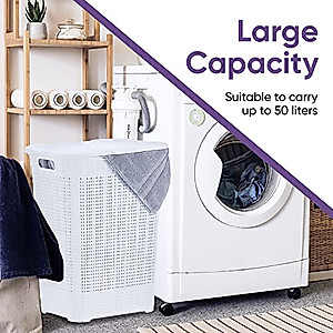 Wicker Laundry Hamper With Lid 50 Liter - White Laundry Basket 1.40 Bushel Durable Bin With Cutout Handles - Easy Storage Dirty Cloths in Washroom Bathroom, Or Bedroom. By Superio