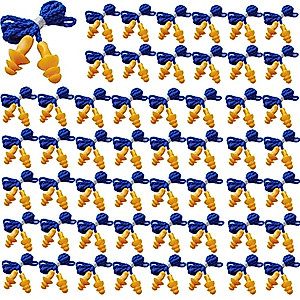 GXXMEI 100 Pairs Corded Ear Plugs Reusable Silicone Earplugs with String Banded Ear Plug Sleep Noise Cancelling for Hearing Protection