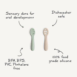 mushie Silicone First Feeding Baby Spoons | 2 Pack (Natural/Shifting Sand)