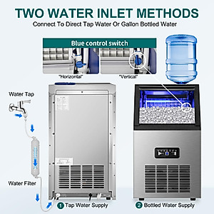 Commercial Ice Maker Machine 100Lbs/24H, 36Pcs Clear Ice Cubes Ready in 11-20Mins, Stainless Steel Under Counter Freestanding ice Machine with 23Lbs Ice Capacity for Home Party Bar, 2 Way Water Supply