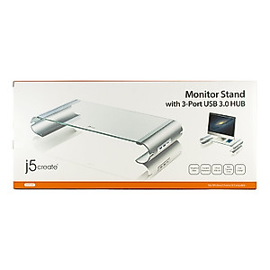 j5create Monitor Stand with 3-port USB 3.0 HUB JUT325 | Aluminium Legs and Clear Tempered Glass Monitor Riser | Compatible with iMac/Windows/Chrome/Linux Laptop, Macbook