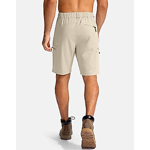 Pudolla Men's Hiking Cargo Shorts 9" Lightweight Outdoor Work Shorts for Men Travel Golf Camping Casual with 5 Zipper Pockets(Khaki Large)