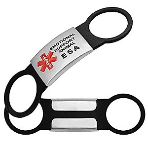 Dog Tag for Collar Necklace Stainless Steel Dog Cat Pet ID Tags Pendant ESA Emotional Support with Rubber Dog Accessories Black L