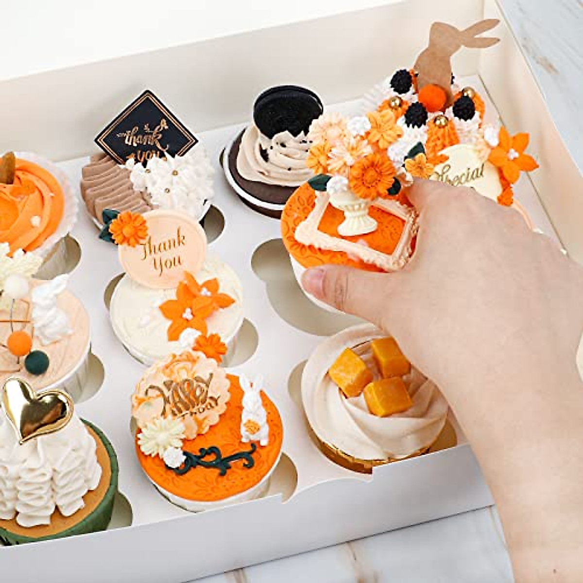 Moretoes Cupcake Boxes 15 Packs White Cupcake Containers 12 Count with Windows and Inserts to Fit Muffins, Cupcake Carrier for Cookies