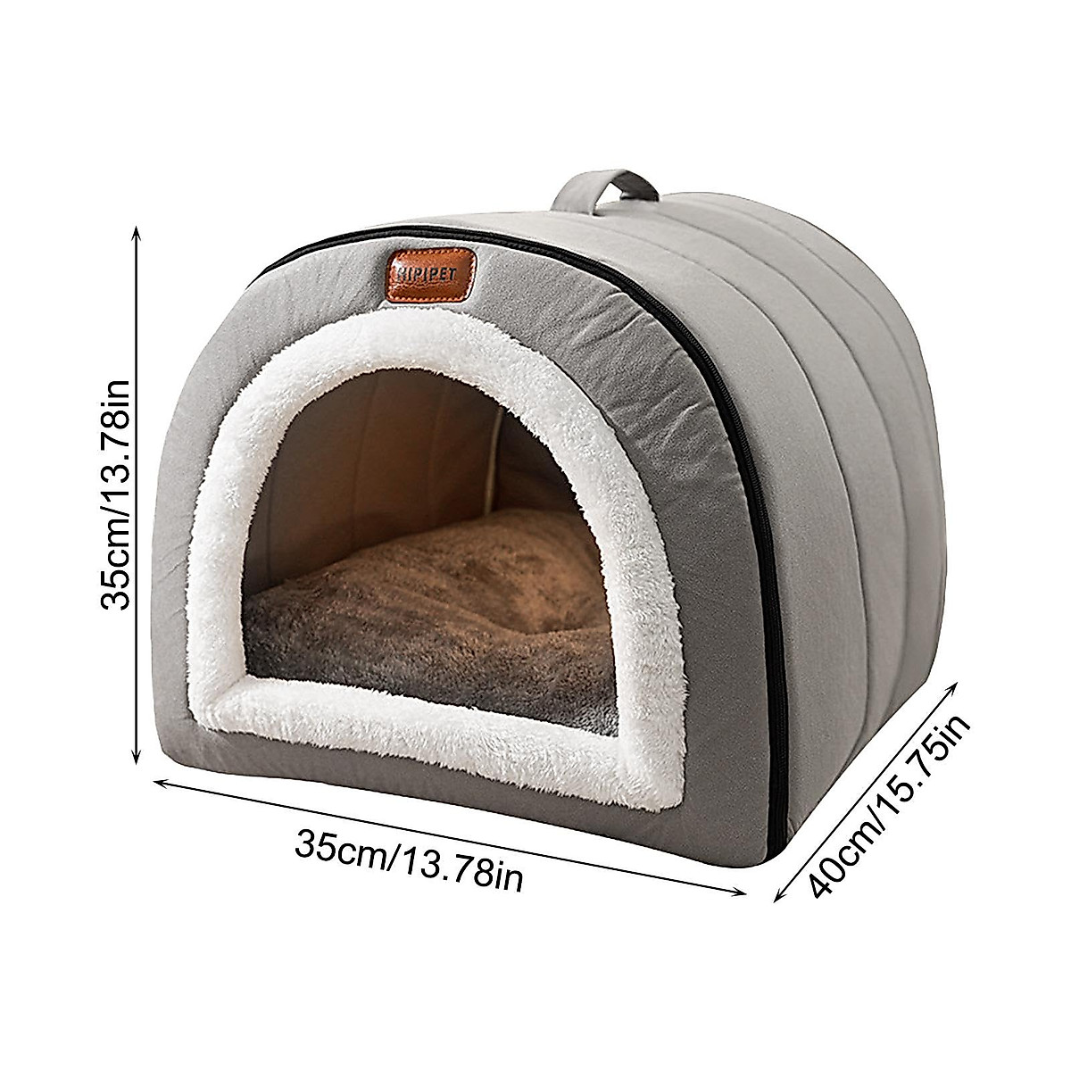 MCGOS Dog Bed Cave, 40x35x35cm Breathable Covered Dog Bed, Plush Dog Bed Cave, Washable Self Warming Pet Bed, Comfortable Warm Dog Hideaway Elastic Dog House for Cats Dogs Bunnies Rabbits Small Pets