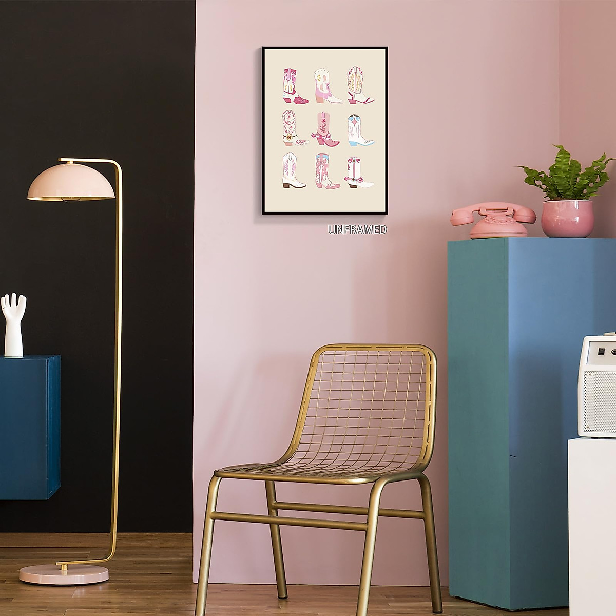 mifyuibytr Cowgirl Boots Print Poster, Pink Western Coastal Cowgirl Boot Aesthetic Canvas Wall Art, Preppy Cowgirl Room Decor 12x16in Unframed