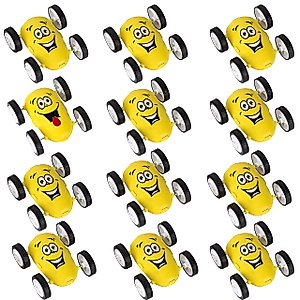 Toyrifik Friction Small Emoticon Stunt Toy Cars- Bulk 12 pack (1 Dozen) Party Favors, Goodie Bag Stuffers, Prize, For Kids and Toddlers