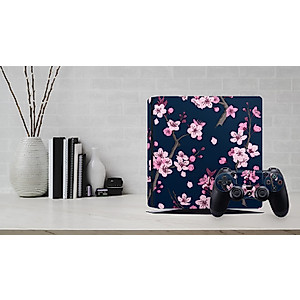ZOOMHITSKINS Compatible with PS4 Slim Skin, Japan Flowers Pink Sakura Cherry Blossom, Durable & Fit, 3M Vinyl, Made in The USA