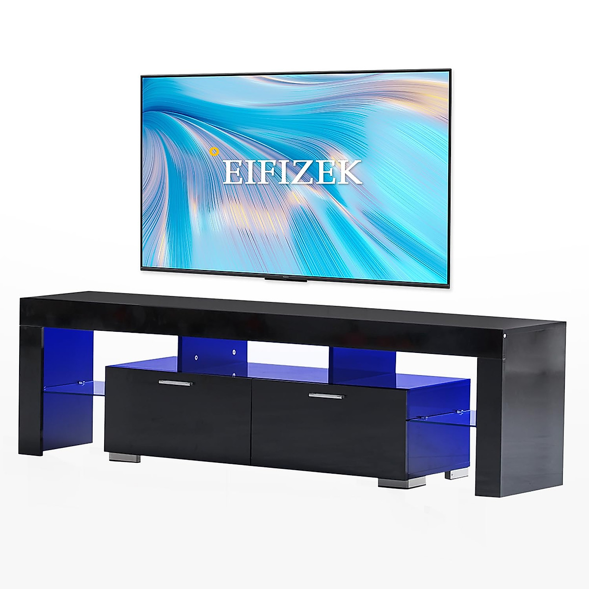 Eifizek Modern LED TV Stand for 75 inch TV, Entertainment Center with Storage, Black LED TV Stand for Living Room, Bedroom