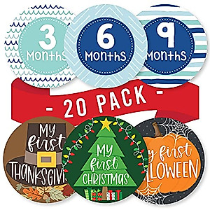 20 Monthly Baby Milestone Stickers Boy - Blue Baby Monthly Milestone Stickers for Baby Boy, Milestone Baby Monthly Stickers, Baby Month Stickers for Baby Photo Props Boy, Monthly Baby Stickers Boy