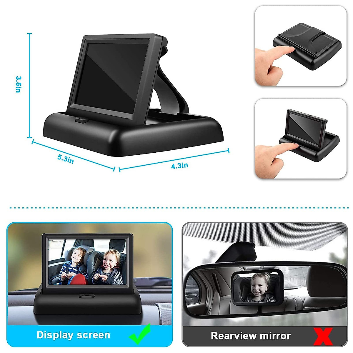 Burstler Baby Car Camera,Back Seat Car Seat Camera With Night Vision,With 4.3'' HD Display Easily Observe The Baby’s Move，Baby Car Mirror With 360° Fixable Camera（Black）