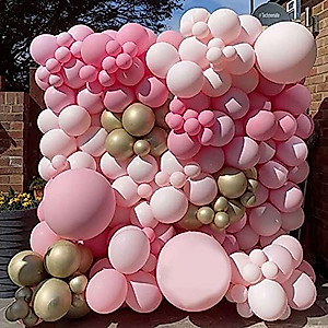 143Pcs Girl's Birthday Pink and Rose Gold Confetti Different Size Balloons Garland Kit Dark and Baby Pink Latex Balloons Gold Chrome Balloons for Wedding Bridal Shower Baby Shower Party Decoration