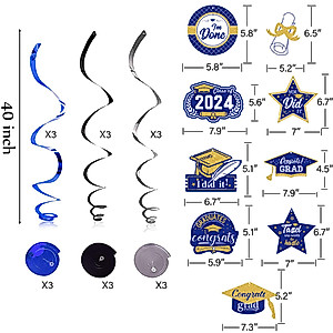 2023 Graduation Party Decorations Kit Hanging Swirls (18 Pcs) Navy Blue Black and Silver, Class of 2023 Grad Party Supplies Decorations, Congratulation Swirls for Graduation Celebration