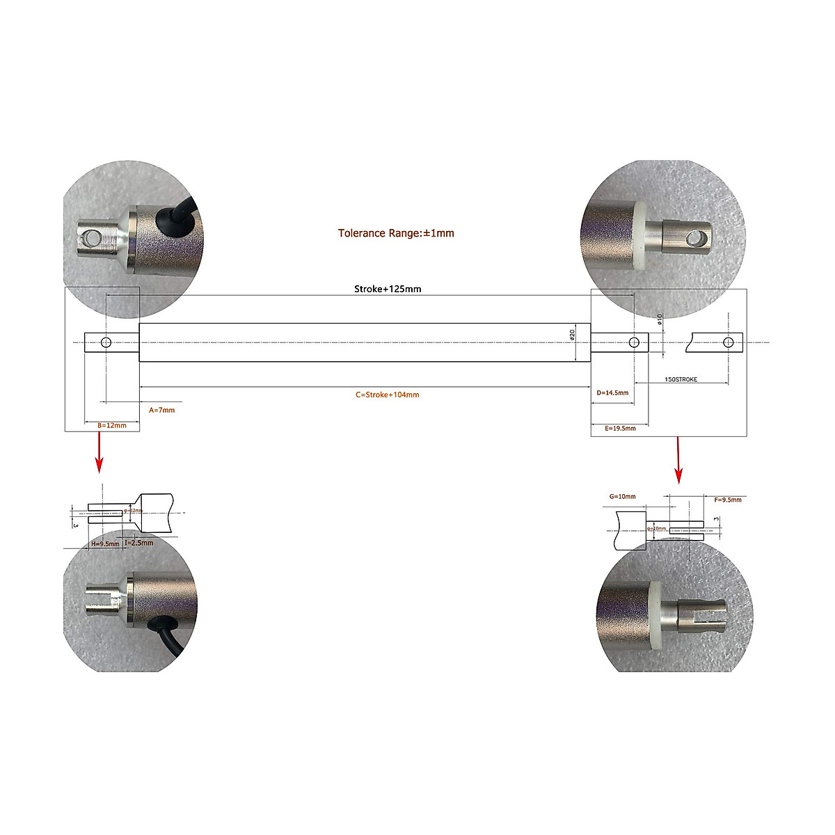 SOViK 12V DC Micro Linear Actuator 2 inch Stroke Max Force 22lbs Speed 0.5"/sec Tube Diameter 0.8" Internal Limit Switch