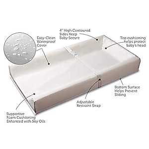 Sealy Soybean Comfort 3-Sided Waterproof Contoured Baby Diaper Changing Pad for Dresser or Changing Table - White, 32” x 16”