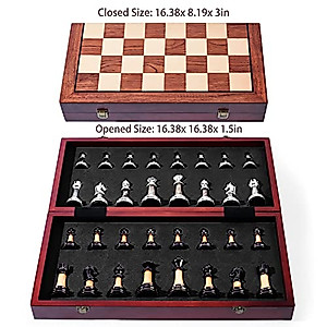 VAMSLOVE Chess Set Large 16''/42cm Folding Wooden Board with Deluxe Weighted Acrylic Chess Pieces - 3.5" King with Storage Slots for Adults House Warming Retirement Gift