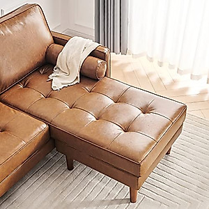 Vonanda Sofa Couch, Sectional Couch Convertible Sectional Sofa L Shaped Couch with Reversible Chaise and Bolster Pillows, Faux Leather Couch for Living Room, Apartment and Small Space, Caramel