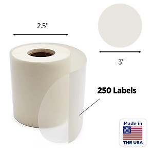ChromaLabel 3 Inch Clear Round Wafer Seals, 250 Labels per Roll