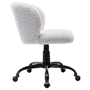 HEAH-YO Modern White Computer Task Desk Chair with Wheels, Swivel Adjustable Vanity Chair Faux Fur Armless Office Chair for Teens Dorm Room Office