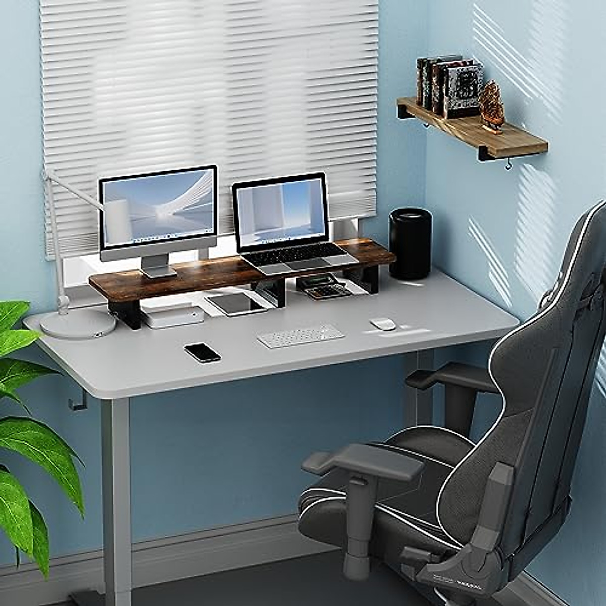 ErgoFocus Large Wood Monitor Stand, 39-inch Long Dual Monitor Riser with Storage Space