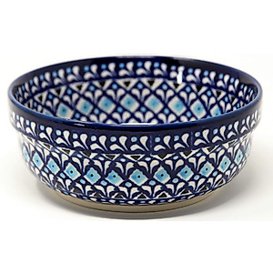 Polish Pottery Bowl 6 Inch From Zaklady Ceramiczne Boleslawiec Blue Diamond Dream Pattern, Height: 2.5" Diameter: 6" Capacity: 24 Oz.