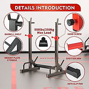 FONBEAR Squat Rack, Barbell Rack, Bench Press 550 LBS Max Load Adjustable Squat Rack Stand Multi-Function Weight Lifting Home Gym - Great for Beginners and Professional Use