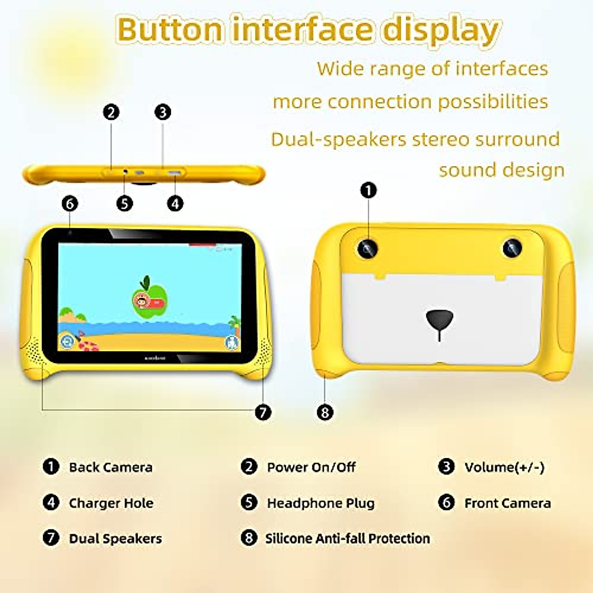 7 inch Android 11 Tablets, 2GB RAM+32GB ROM,Long Battery Life,1.5GHz Quad Core Processor,2 MP Dual Camera,Google Certified, WiFi Bluetooth 4.2 (Yellow)
