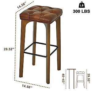 BarEasy Bar Height Stools, 2pcs Leather Wood Bar Stoolst for Kitchen Island(Brown) 1