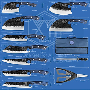 XYJ Professional Chef Knife Set with Bag Japanese Kitchen Knives Serbian Meat Cleaver for Camping Outdoor