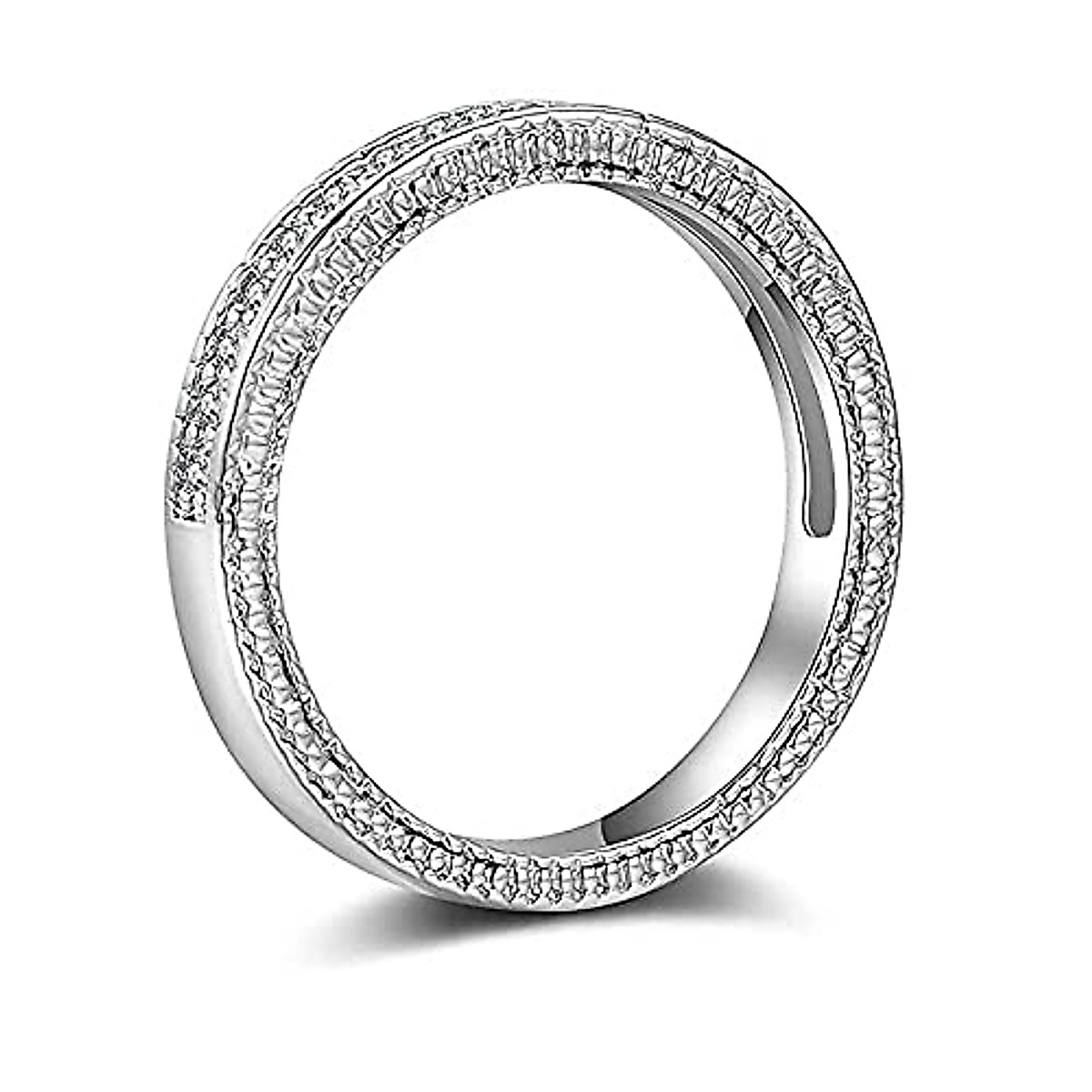 RYGHEWE Women Engagement Ring,2 Pcs Full Diamond Silver Color Adjustable Ring Fashion Carving Diamond Bridal Ring for Girlfriends Wife,Gift for Birthday,Valentine's Day,Anniversary (Silver, 7)