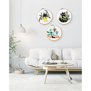 Santune 3 Pack Embroidery Kits for Adults Cross Stitch Kits for Beginners Hand Embroidery with Cat Patterns and Instructions Hobby Kits for Adults with Embroidery Hoops, Threads and Needles