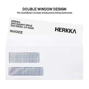#9 Double Window Security Envelopes, HERKKA No.9 Double Window Business Envelopes Designed for Quickbooks Invoices and Business Statements - Number 9 Size 3 7/8 Inch X 8 7/8 Inch - 24 LB - 500 Count