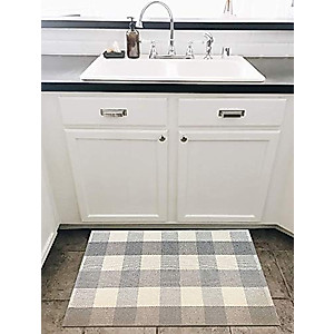Ukeler Grey Buffalo Plaid Rugs 35.4'' x 23.6'', Durable and Washable Gray and White Rug for Porch/Entry Way/Front Door/Sink