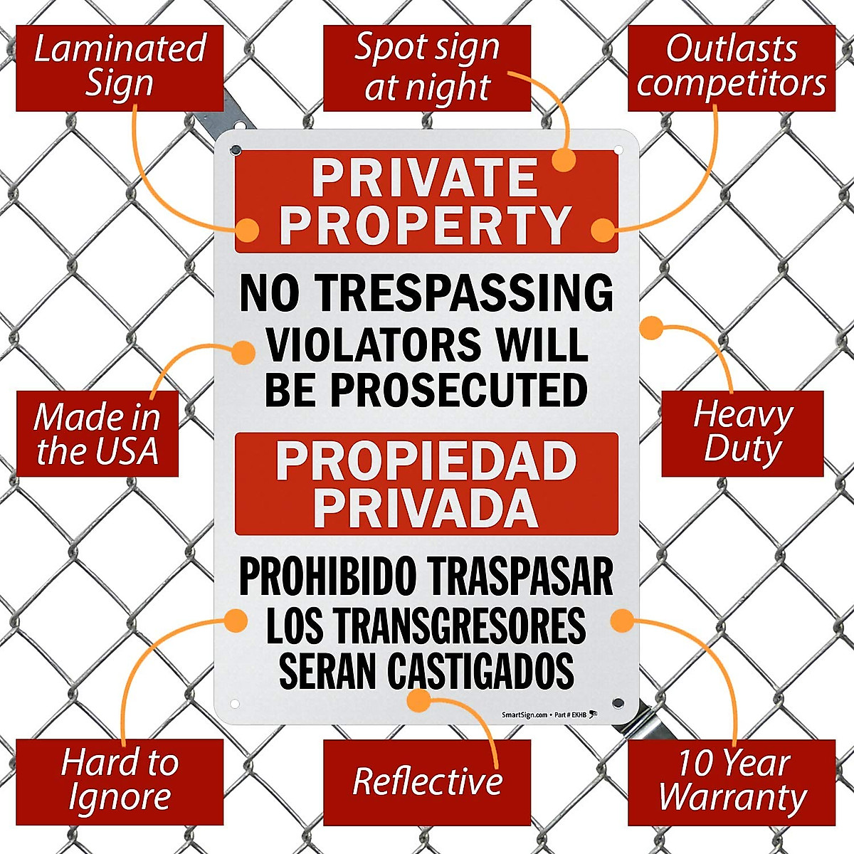 SmartSign 12" x 10" 'Private Property No Trespassing, Violators Will Be Prosecuted' LawnBoss Yard Sign with 3 ft Stake, 40 mil Laminated Aluminum, Red/Black/White, Set of 1, USA-Made