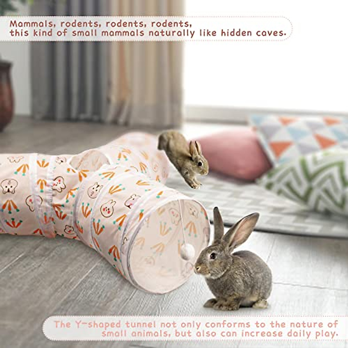 YUEPET Bunny Tunnels 3 Way Play Tubes Collapsible Rabbits Toys Small Animal Hideout for Rabbits Bunny Guinea Pigs Chinchilla Sugar Glider