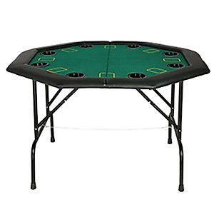 KARMAS PRODUCT Poker Table Folding Texas Holdem Casino Leisure Game Octagonal Table with Cup Holder 8 Player -Green