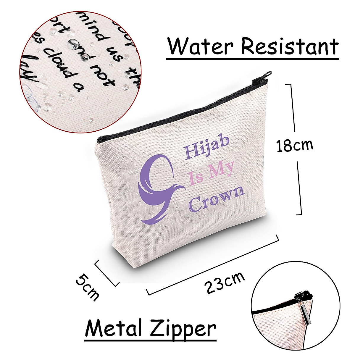 JXGZSO Islamic Religion Gift Hijab Is My Crown Cosmetic Organizer Muslim Women Make Up Bag Hijab Themed Gift